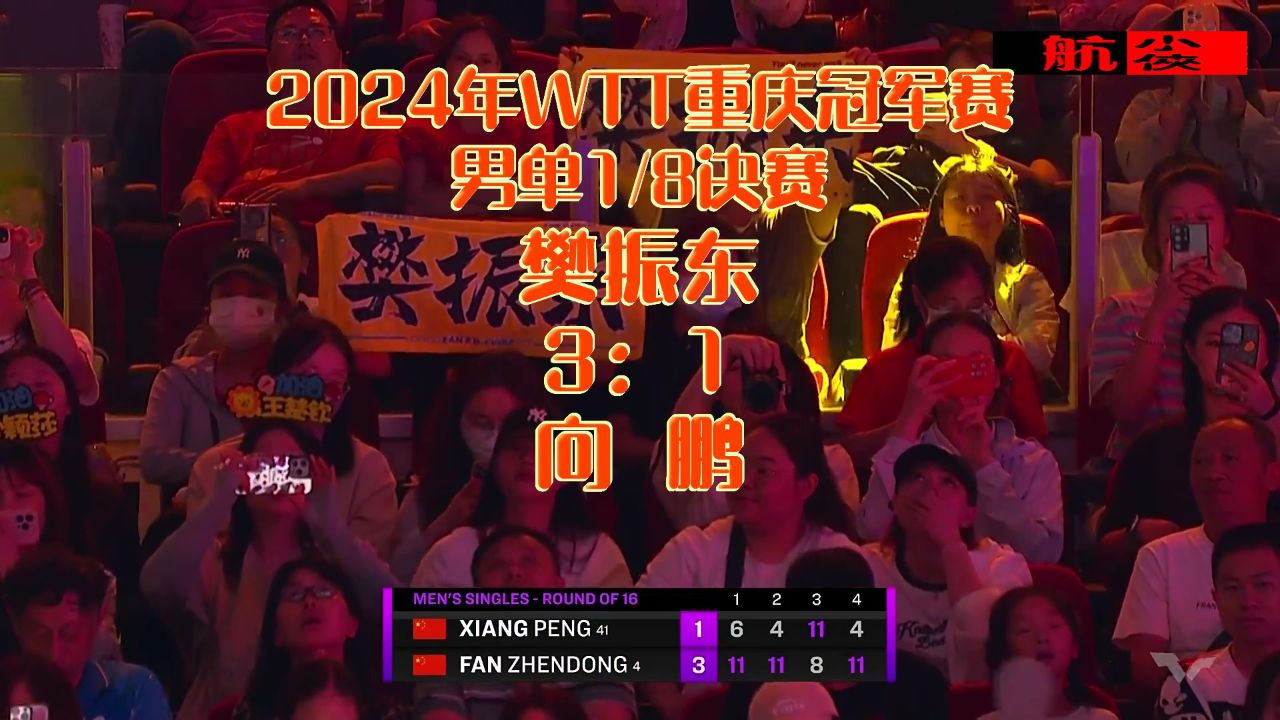 2024年WTT重庆冠军赛_男单1/8决赛：向鹏1-3樊振东_腾讯视频