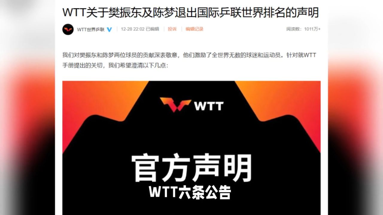 WTT六条公告，回应樊振东陈梦！全程避谈3大争议，最后反而低头了！_高清1080P在线观看平台_腾讯视频